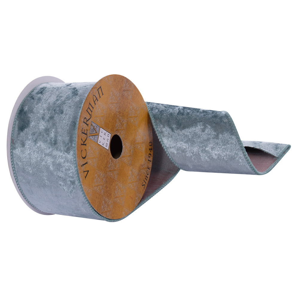 Vickerman 2.5" x 10 Yards Powder Blue Velvet Ribbon. - Bulb Center