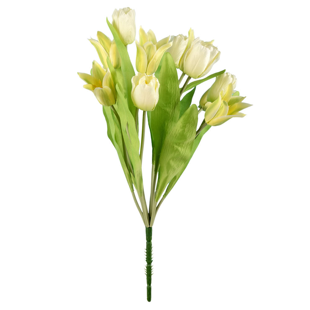 Vickerman 12" Artificial White Tulip Bush. - Bulb Center