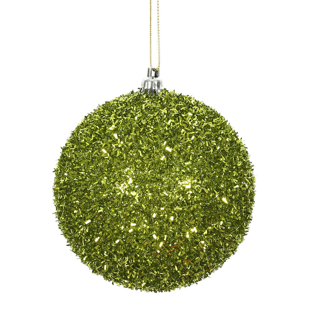 Vickerman 4" Lime Tinsel Ball Ornament 4 per Bag - Bulb Center