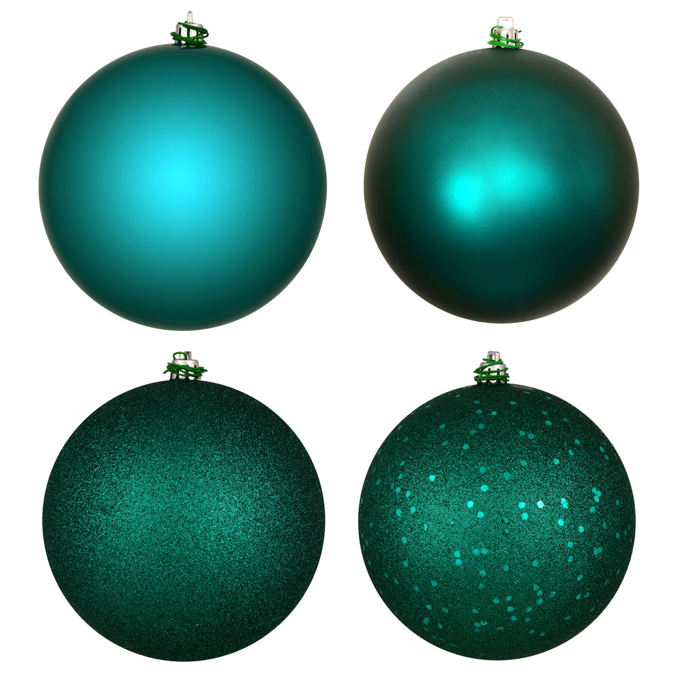 Vickerman 4" Dark Teal 4-Finish Ball Ornament Assortment 12 per Box ...