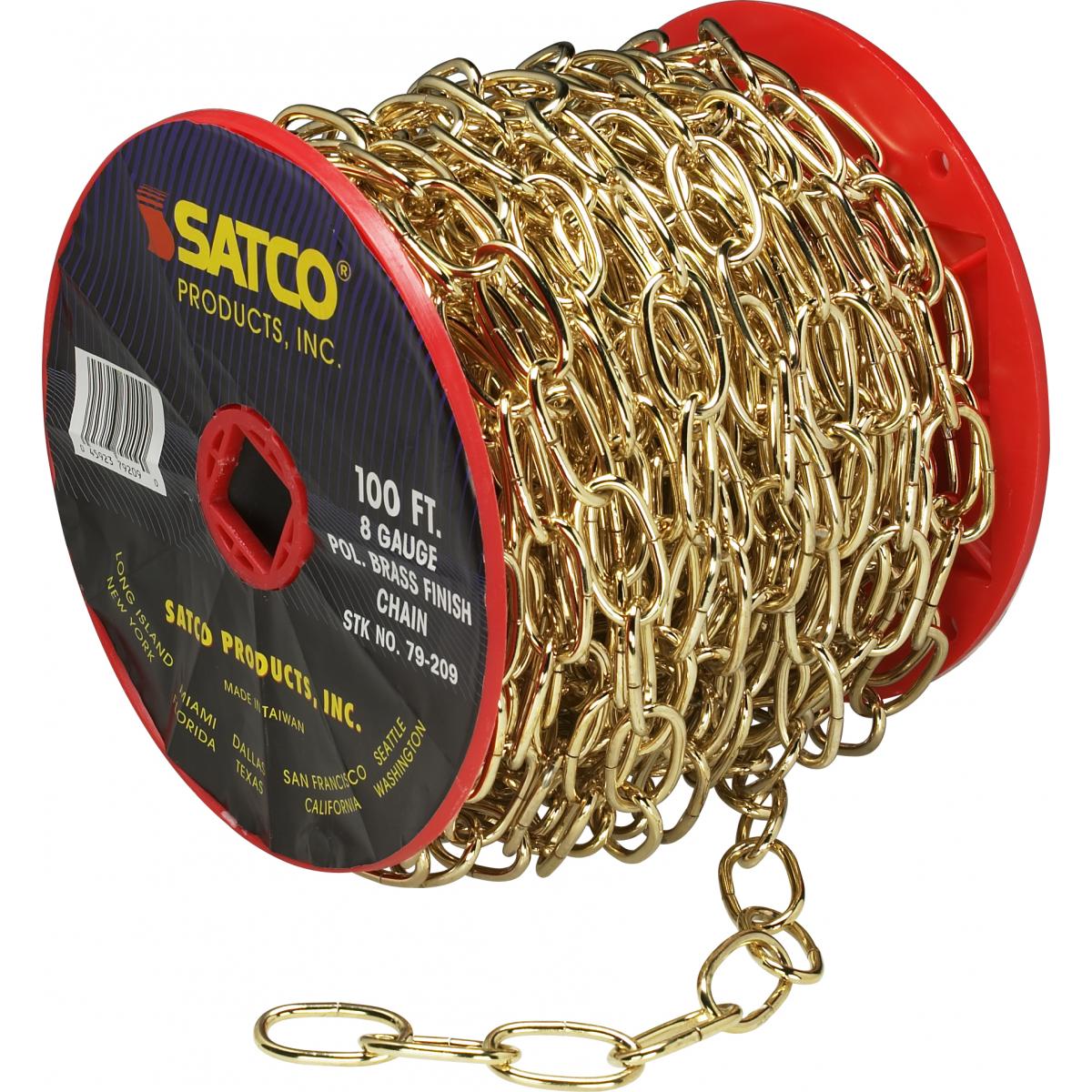 79-209 100' REEL CHAIN POL BR 8 GAUGE 8 Gauge Chain; Brass Finish; 100 ...