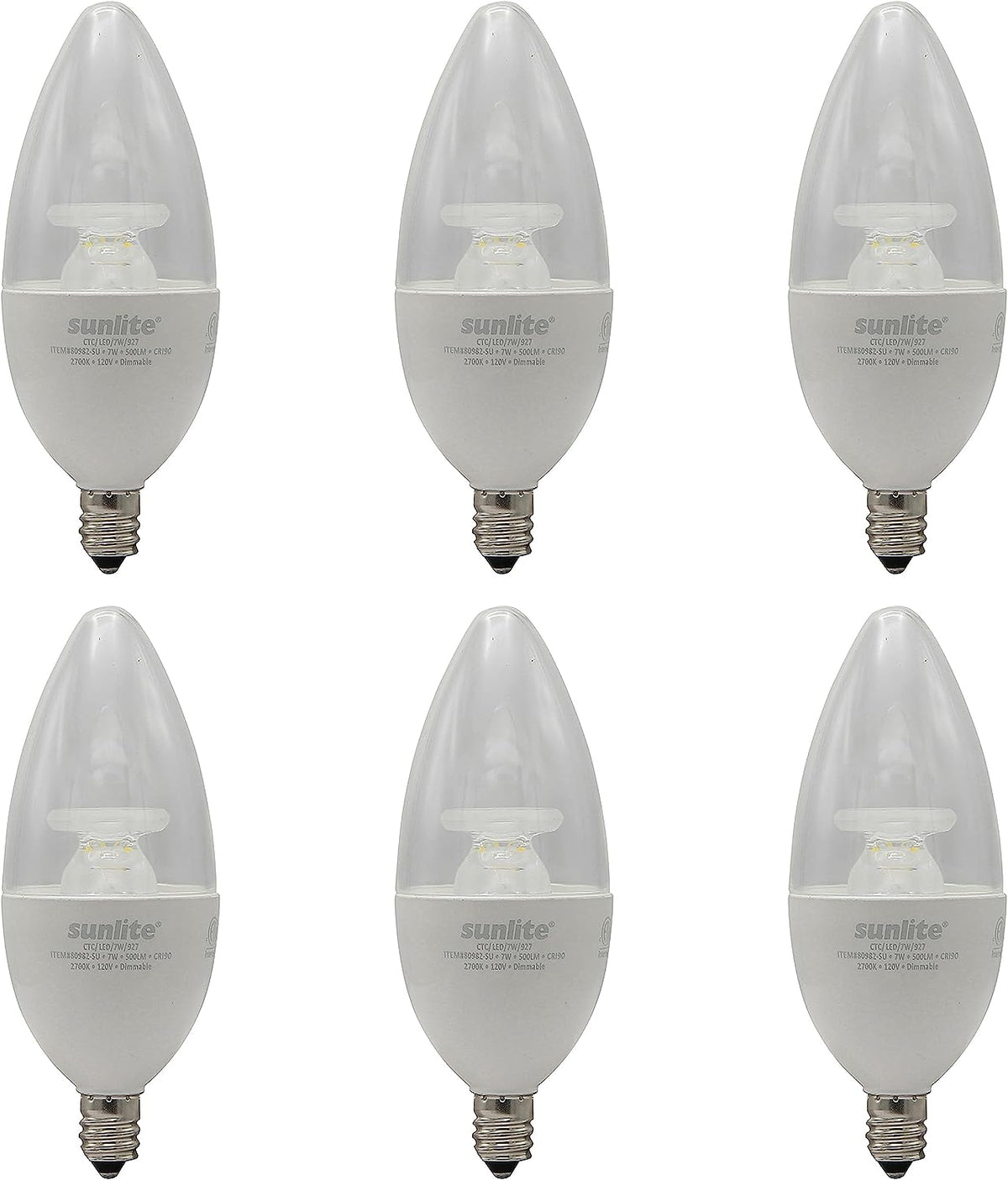 Sunlite 80982 LED B12 Clear Chandelier CTC Light Bulb, 7 Watts (60W ...