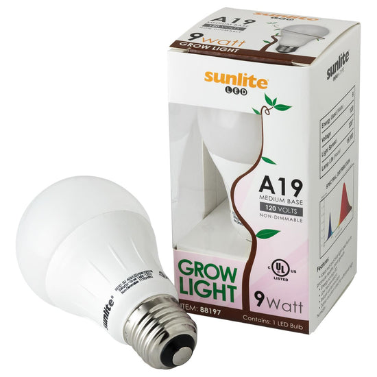 Sunlite A19/LED/PGL/9W LED 9W A19 Grow Plant Light Bulbs, Medium (E26 ...